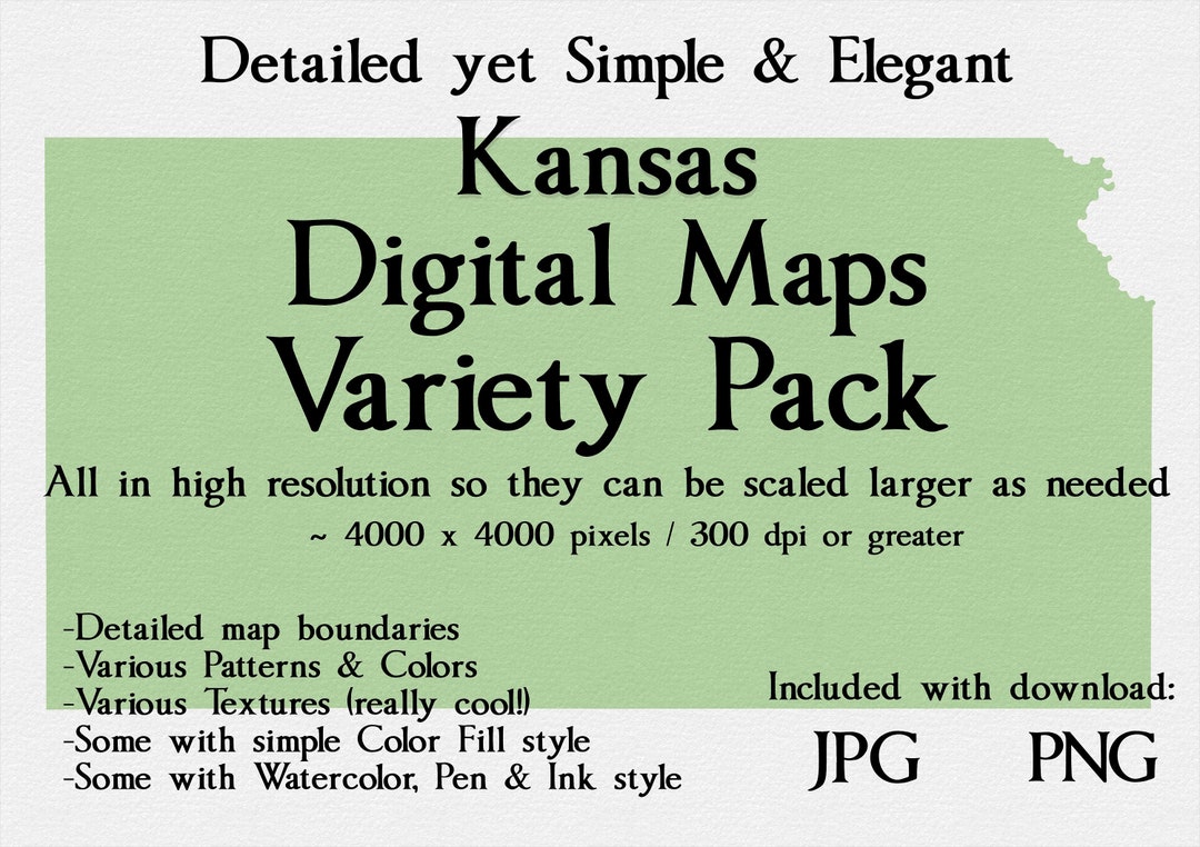 Kansas Map Bundle: Styles Include Simple, Detailed, Rich, Elegant ...