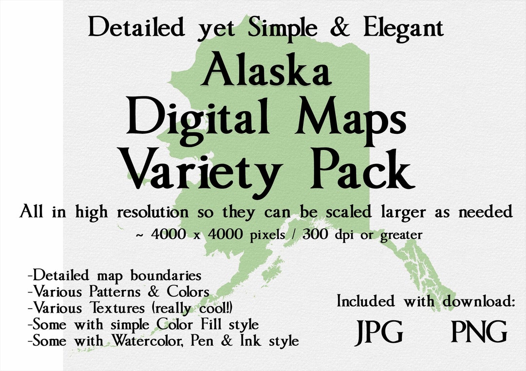 Alaska State Map Bundle: Styles Include Simple, Detailed, Rich, Elegant ...