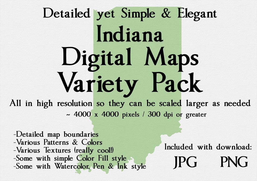 Indiana State Map Bundle: Styles Include Simple, Detailed, Rich ...