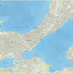 Printable Map of the Isthmus of Madison Wisconsin. Lakes Mendota ...