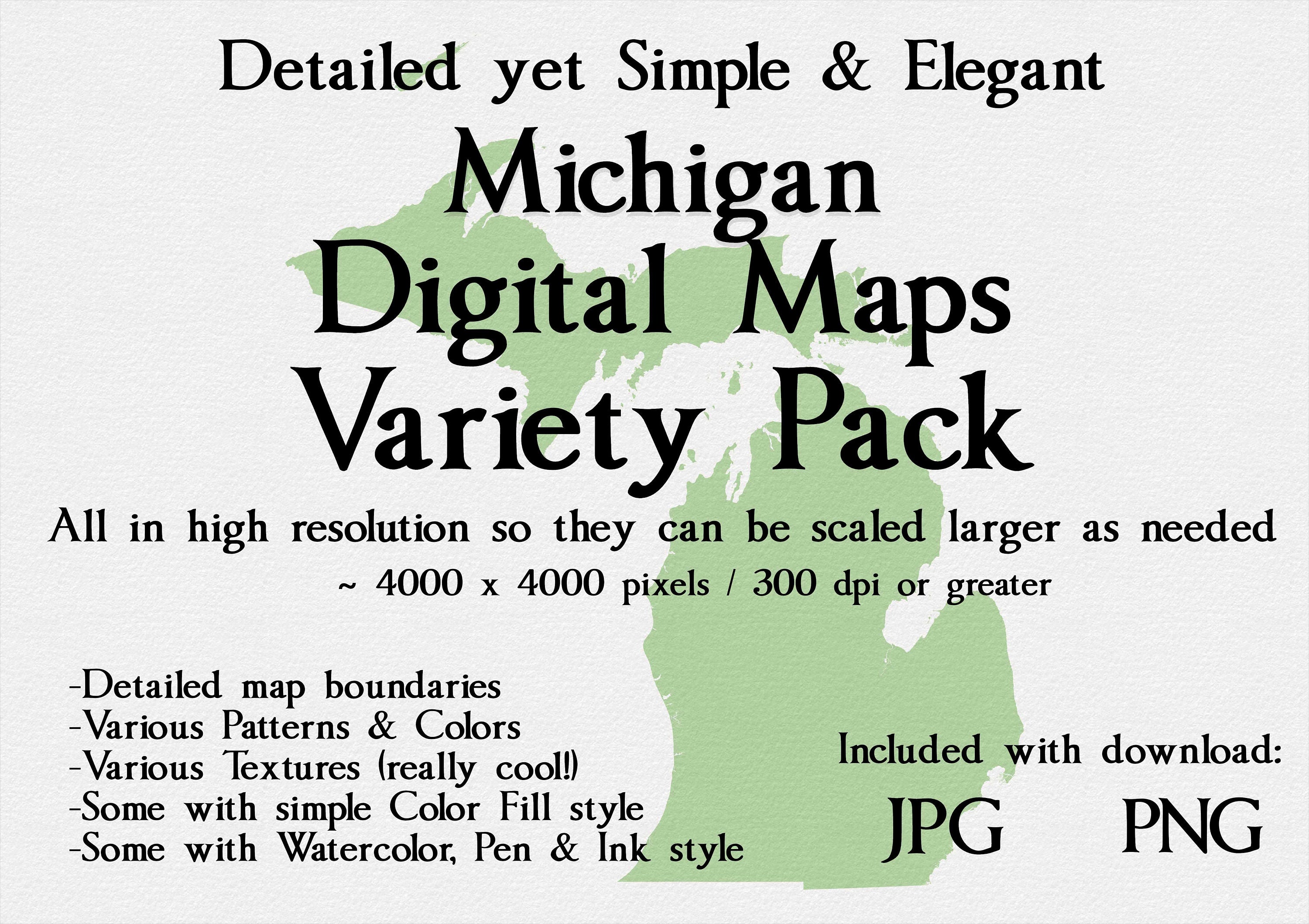 Michigan Map Bundle: Styles Include Simple, Detailed, Rich, Elegant ...