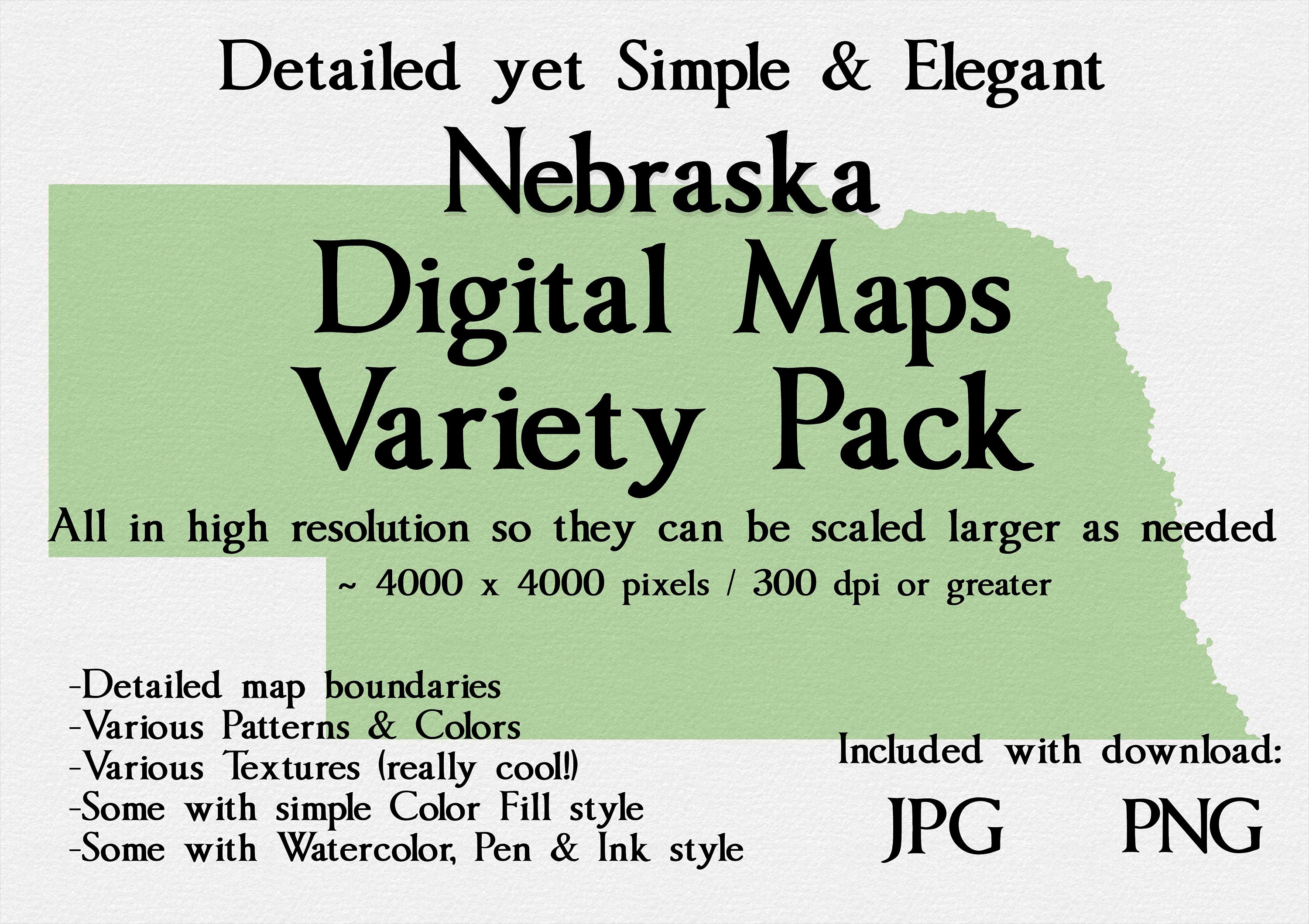 Nebraska Map Bundle: Styles Include Simple, Detailed, Rich, Elegant ...