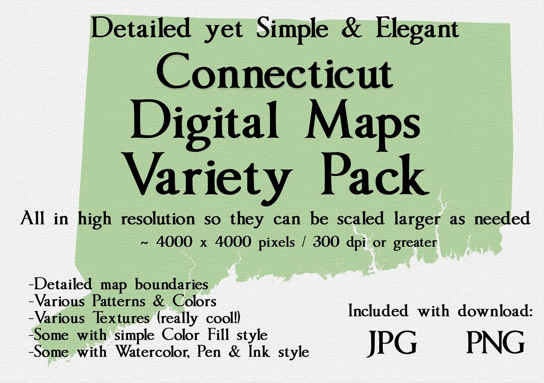 Connecticut State Map Bundle: Styles Include Simple, Detailed, Rich ...