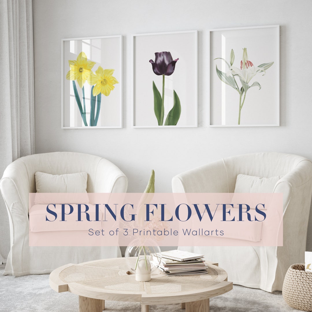 Watercolor Spring Flowers Print Set: Botanical Wall Art (digital ...