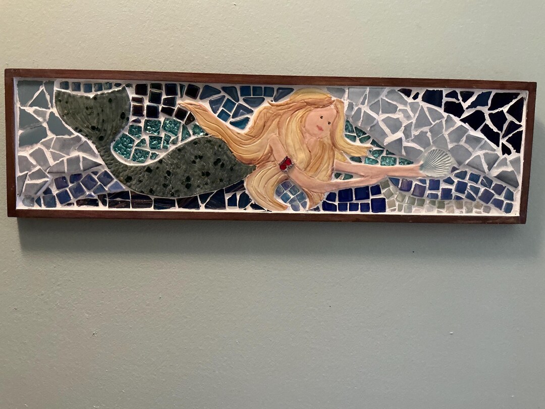 Handmade Mermaid Swimming With Fish Through Ocean Waters Mosaic - Etsy
