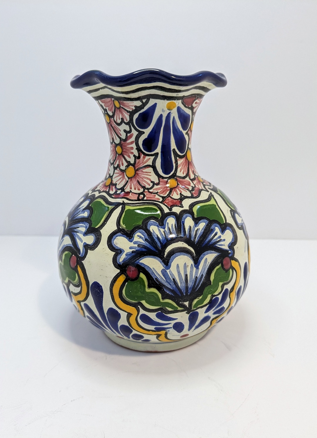 Vintage Talavera Mexican Folk Art Pottery Vase - Etsy
