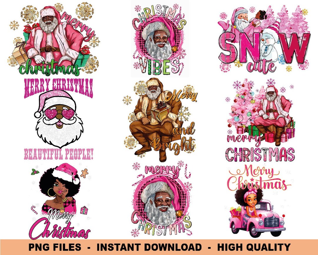 Merry Christmas Black Santa Pinktree Png Pink Merry Christmas - Etsy