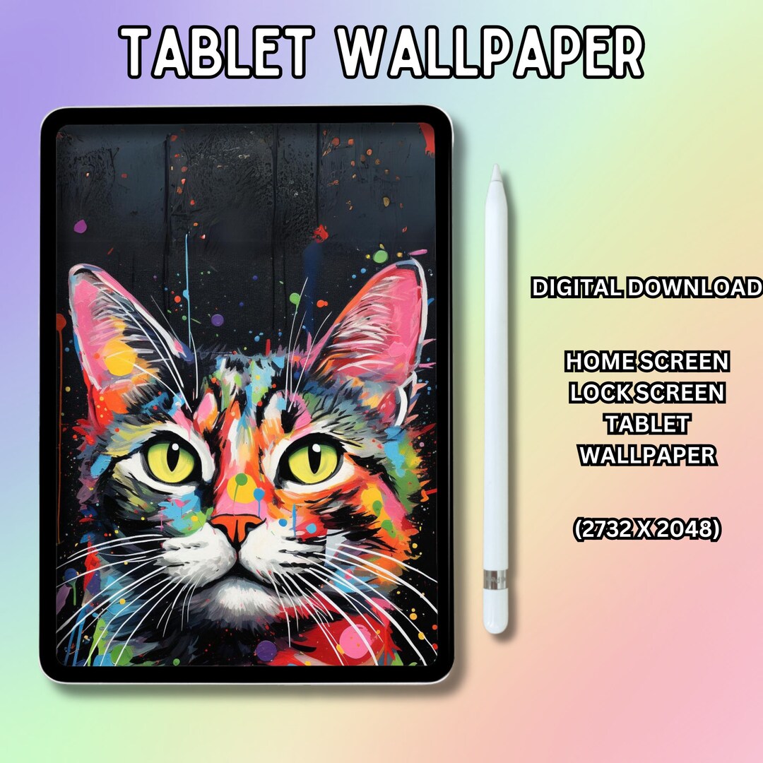 CAT TABLET WALLPAPER Cat Pop Art Style Background Colourful - Etsy