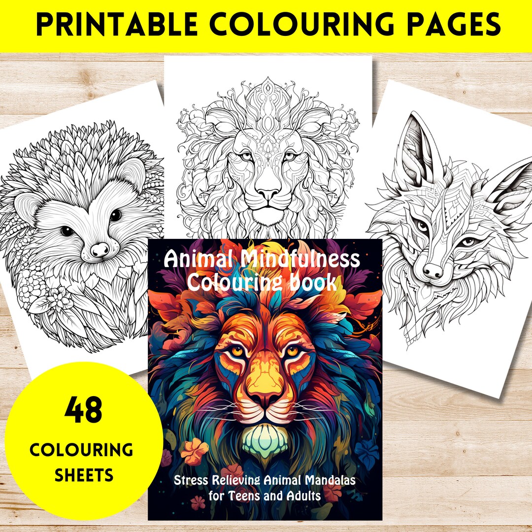 Animal Mandala Colouring Book Pages, 48 Colouring Sheets, Stress ...