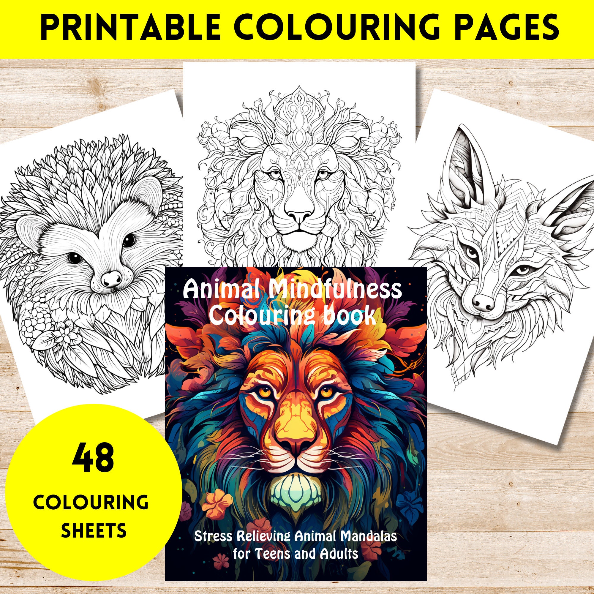 Animal Mandala Colouring Book Pages, 48 Colouring Sheets, Stress ...