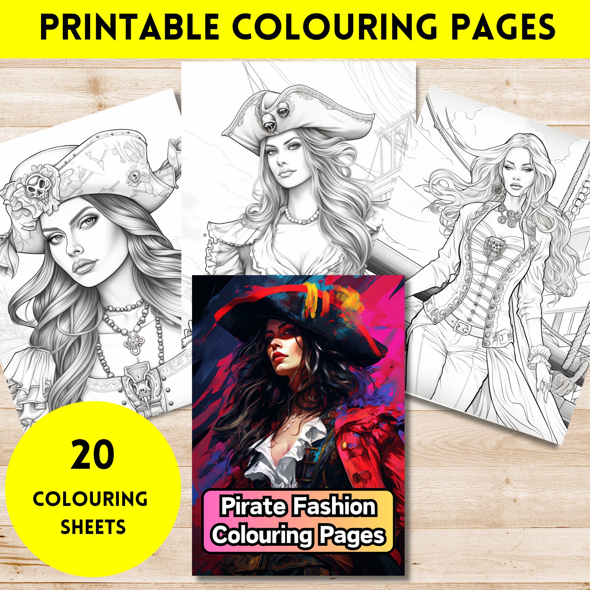 Pirate Fashion Colouring Pages, 20 Colouring Book Sheets, Stress ...