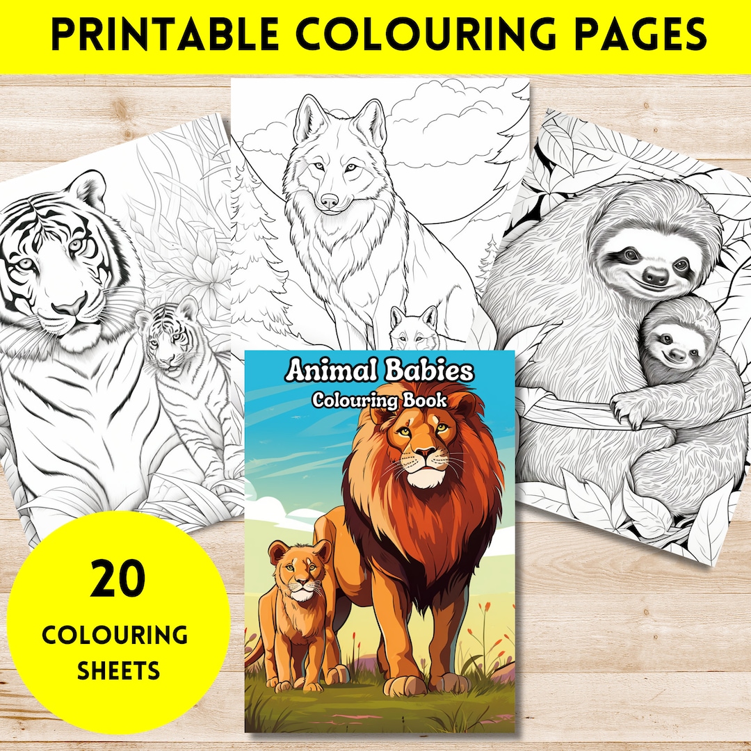 Printable Adult Colouring Pages Animal Babies Colouring Sheets, 20 ...