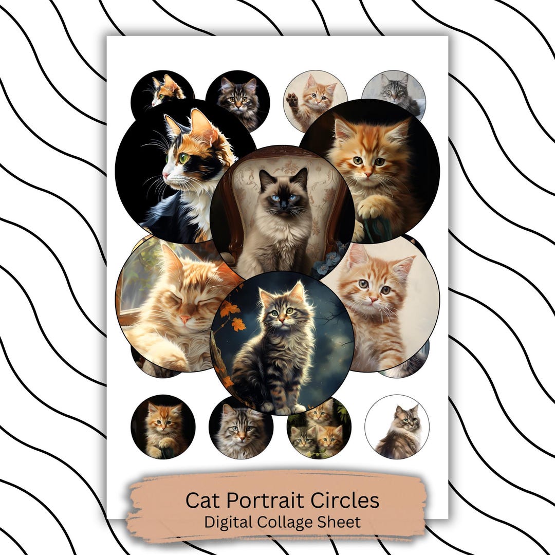 Cat Portraits Digital Collage Sheet for Bottle Caps, Pendants ...