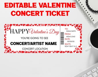 Printable Valentines Day Concert Gift Ticket Surprise Gift Certificate ...