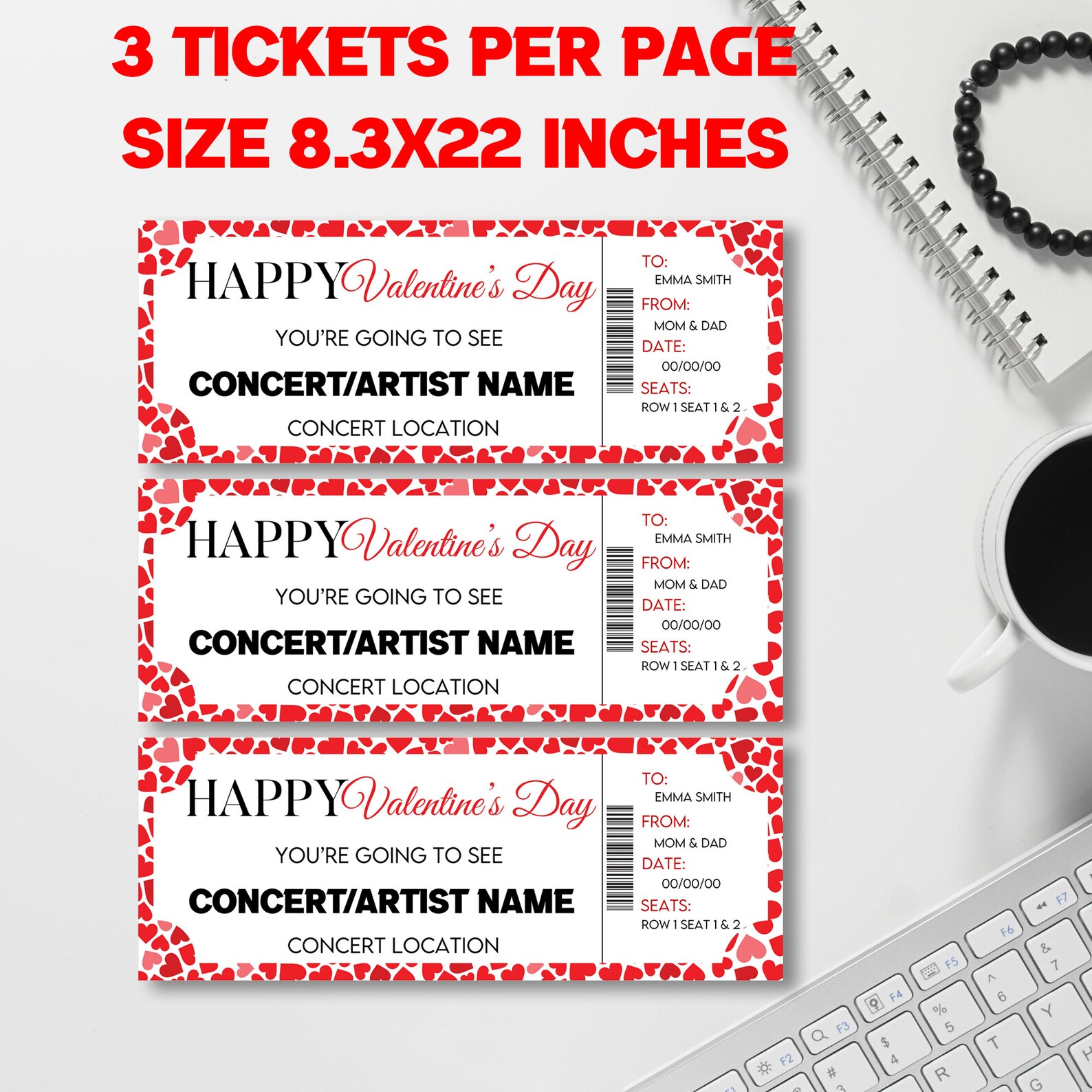 Printable Valentines Day Concert Gift Ticket Surprise Gift Certificate ...