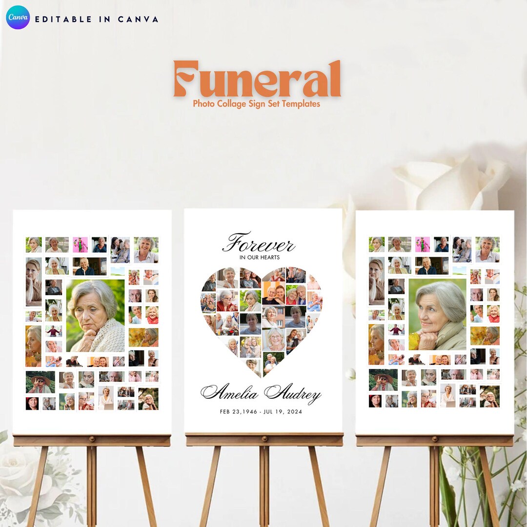 Funeral Photo Collage Sign Set & Welcome Sign Templates Celebration of ...