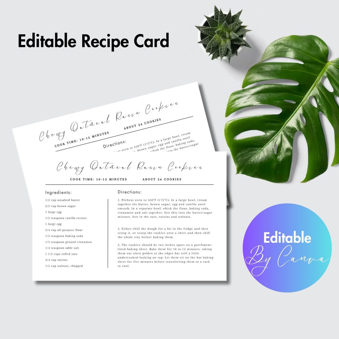Editable Recipe Card Template Minimalist Recipe Card Diy Recipe Card ...