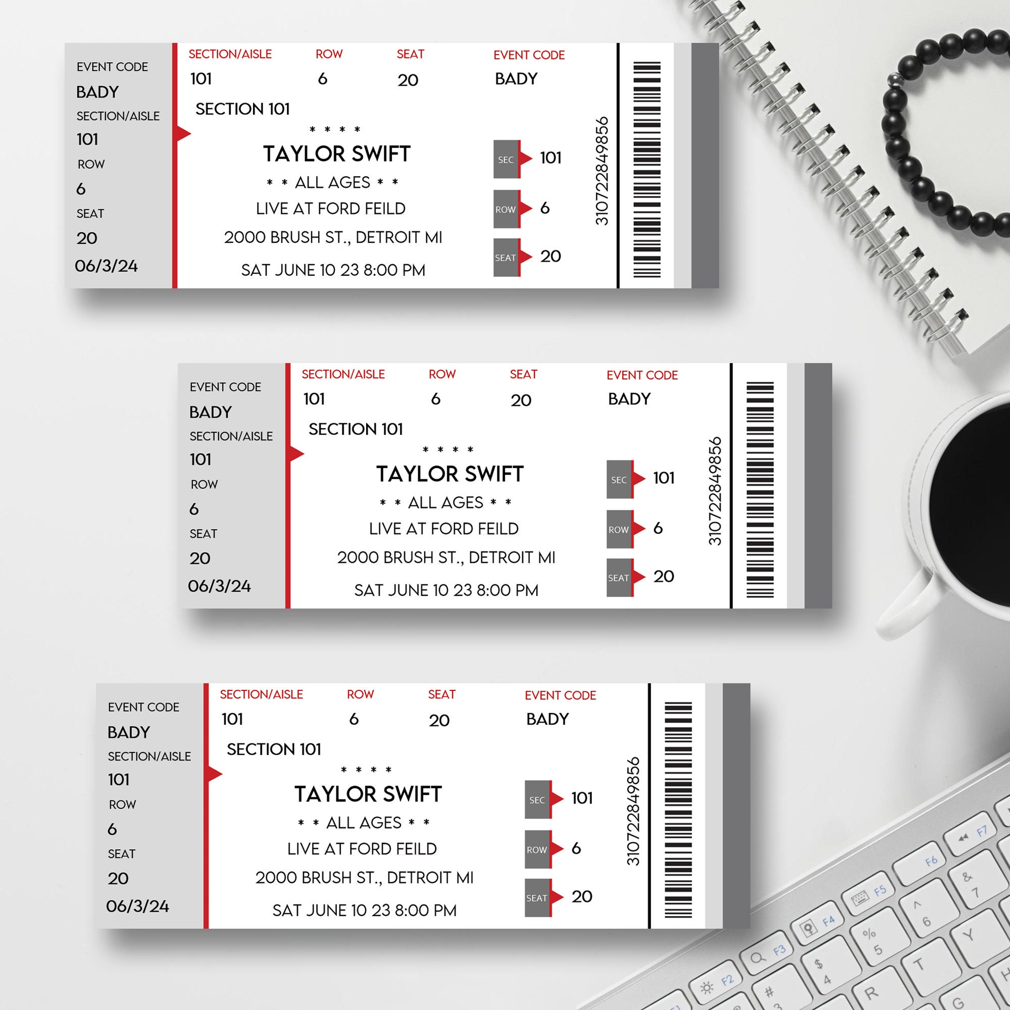 Realistic Concert Ticket Stub Editable Ticketmaster Stub Custom Event ...