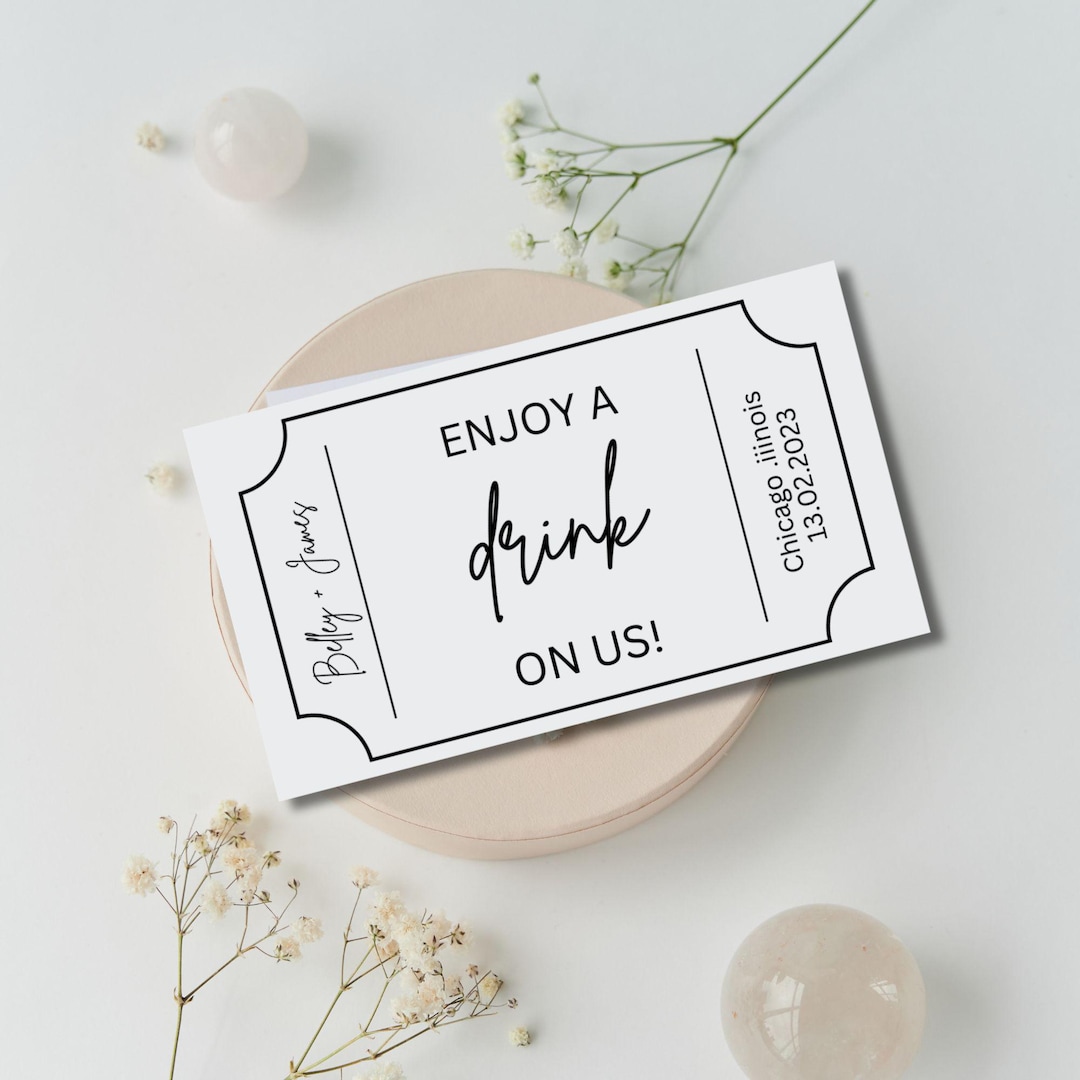 Modern Wedding Drink Voucher and Bar Ticket Minimalist Wedding Drink ...