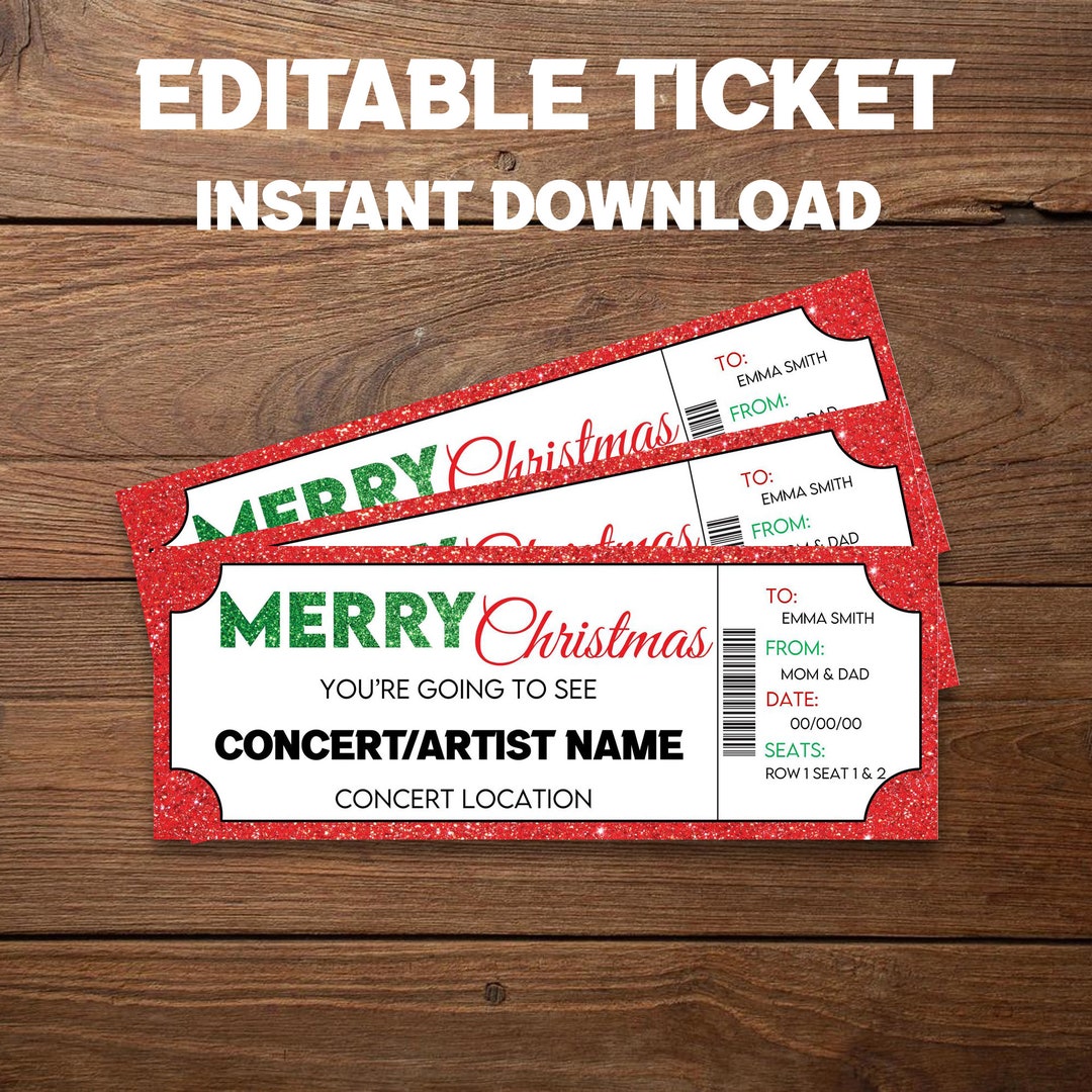 Editable Christmas Concert Ticket Printable Template Surprise Ticket ...