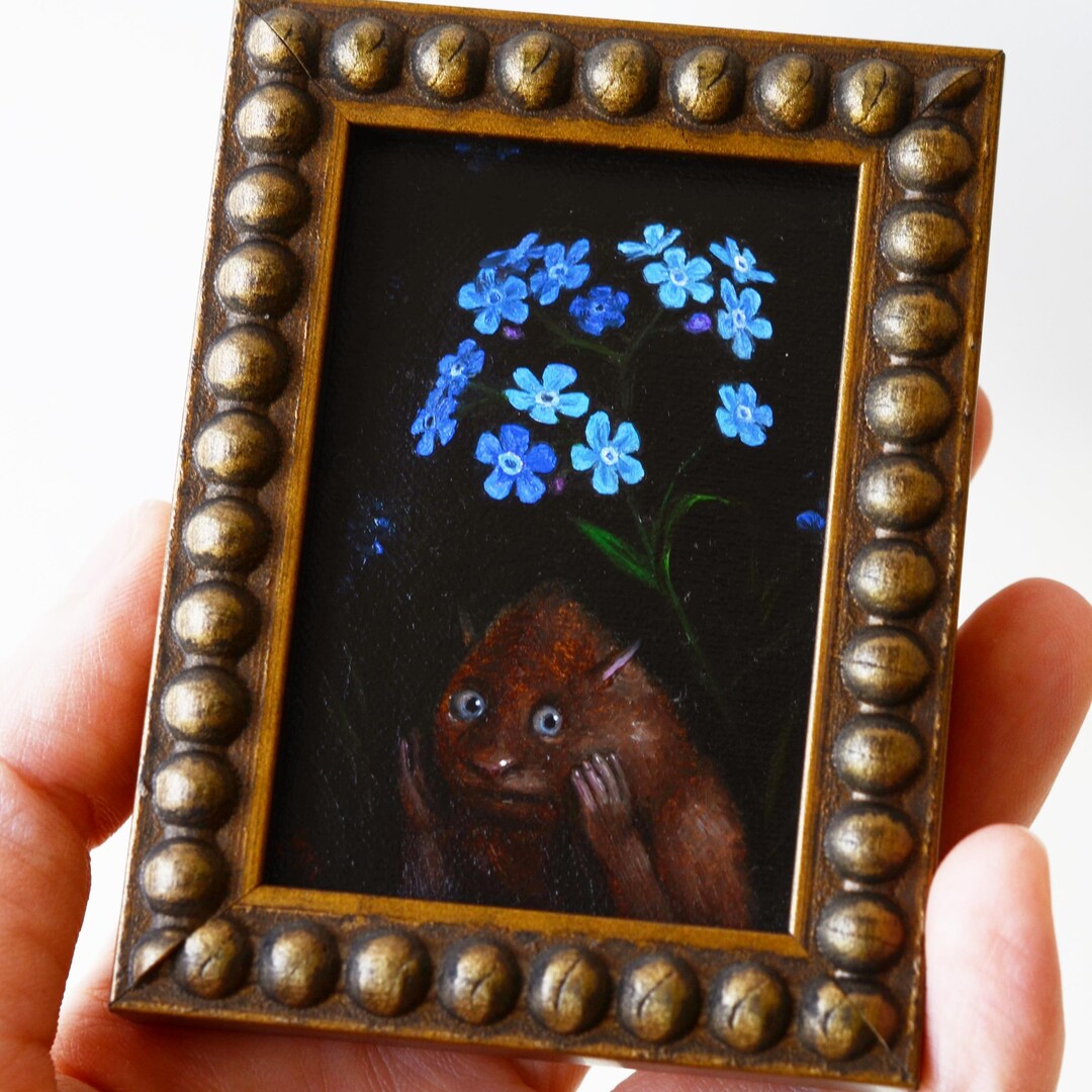 Forget Me Not Demon, Miniature Original Framed Oil Painting on Canvas ...
