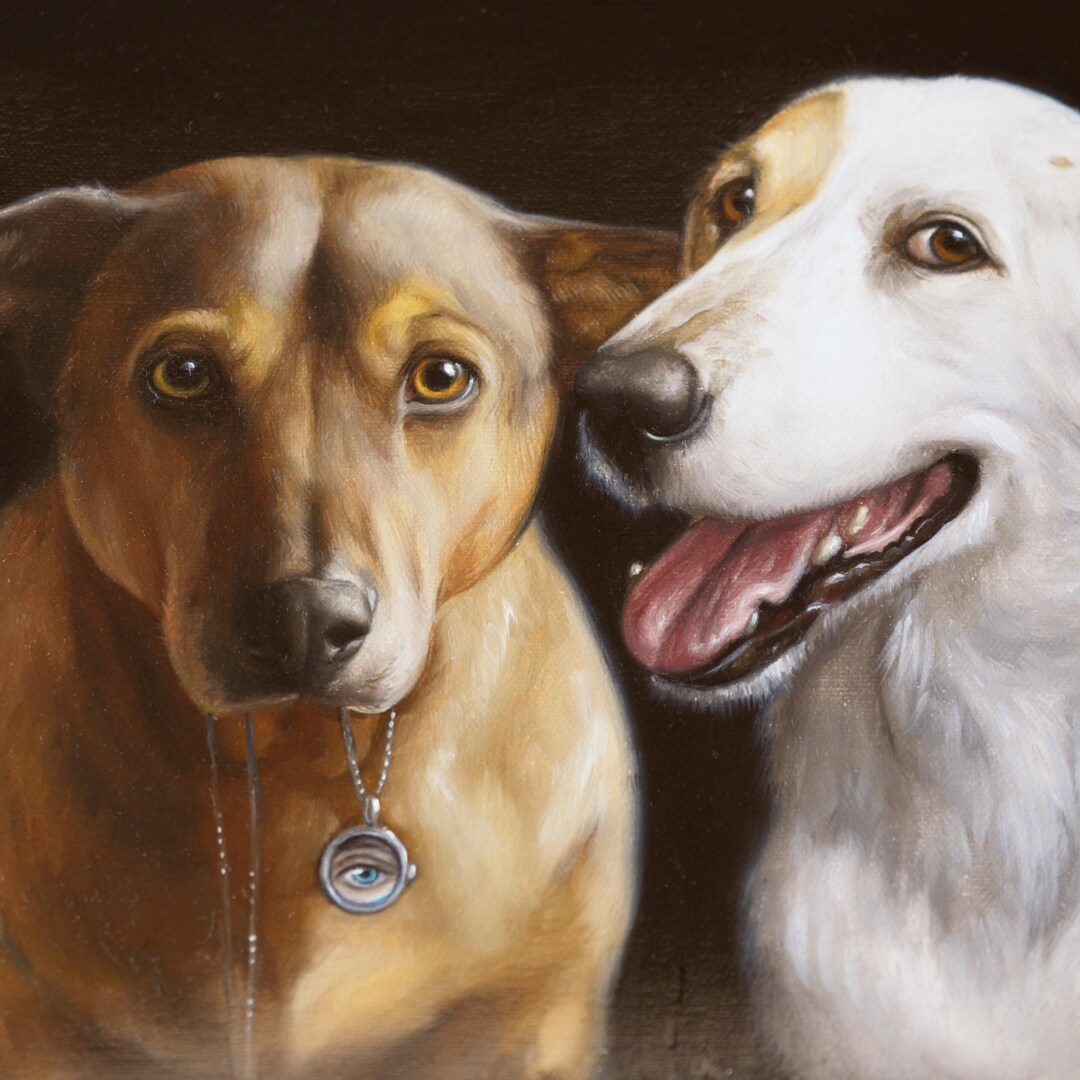 CUSTOM DOUBLE PET Portrait Oil on Canvas Painting! Two Pets on One ...