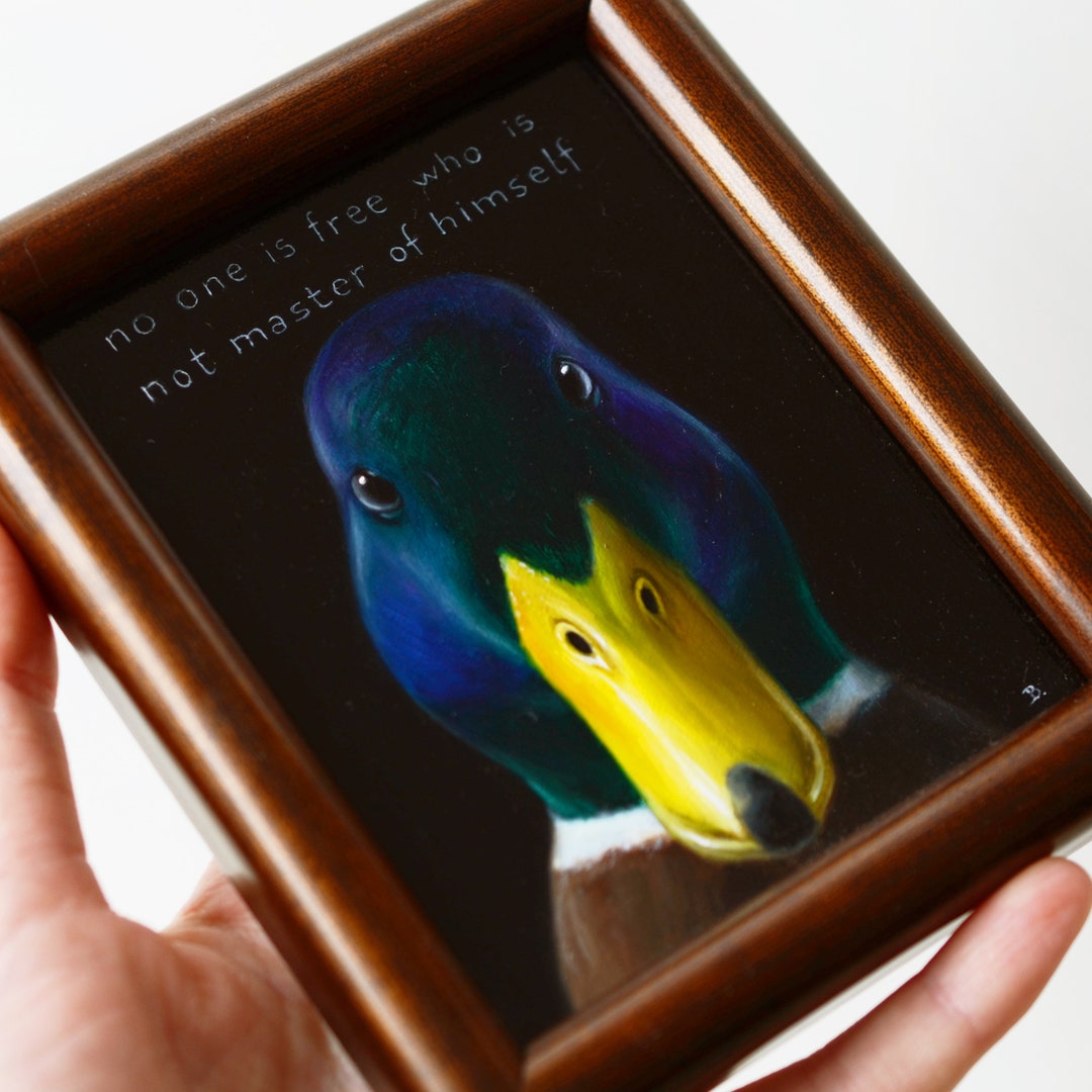 The Stoic Duck, Miniature Original Framed Oil Painting on Canvas ...