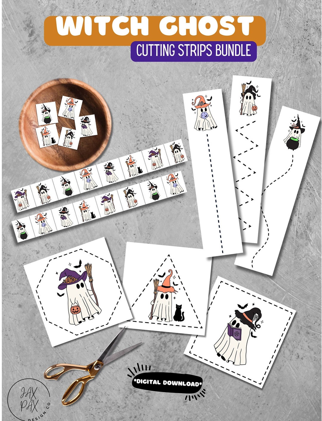 Ghost Witch Halloween Cutting Strips Bundle, Preschool Scissor ...