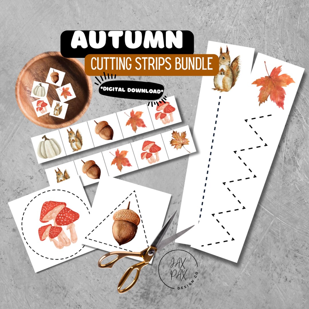 Autumn Fall Nature Cutting Strips Bundle, Preschool Kindergarten ...