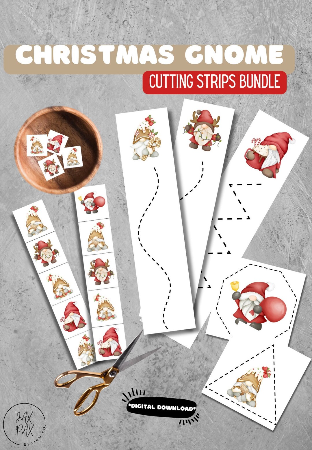 Christmas Gnome Cutting Strips Bundle, Preschool Scissor & Tracing ...
