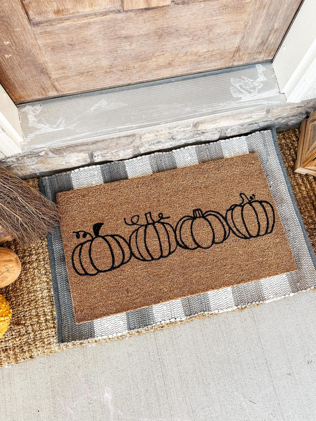 Pumpkin Welcome Mat: Natural Coir Fall Porch Decor (18x30 In) - Etsy