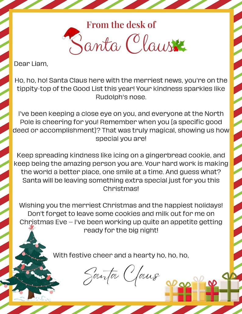 Printable Letter From Santa Claus, Letter to Santa, Nice List ...