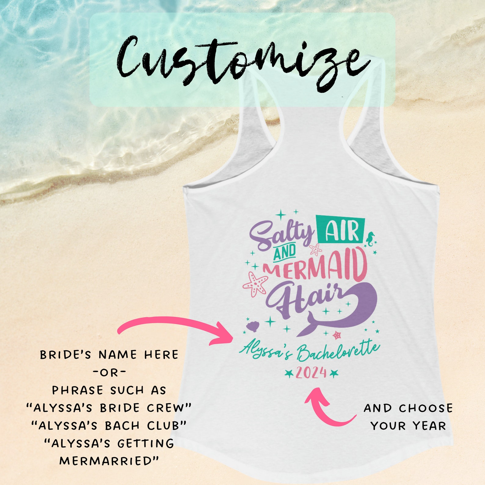Mermaid Bachelorette Tanks, Custom Bridal Party Tank Top, Last Splash ...