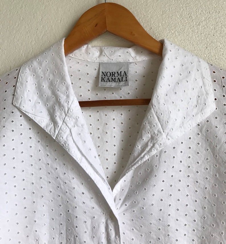 NORMA KAMALI Eyelet Embroidery Button Front Shirt - White - Etsy