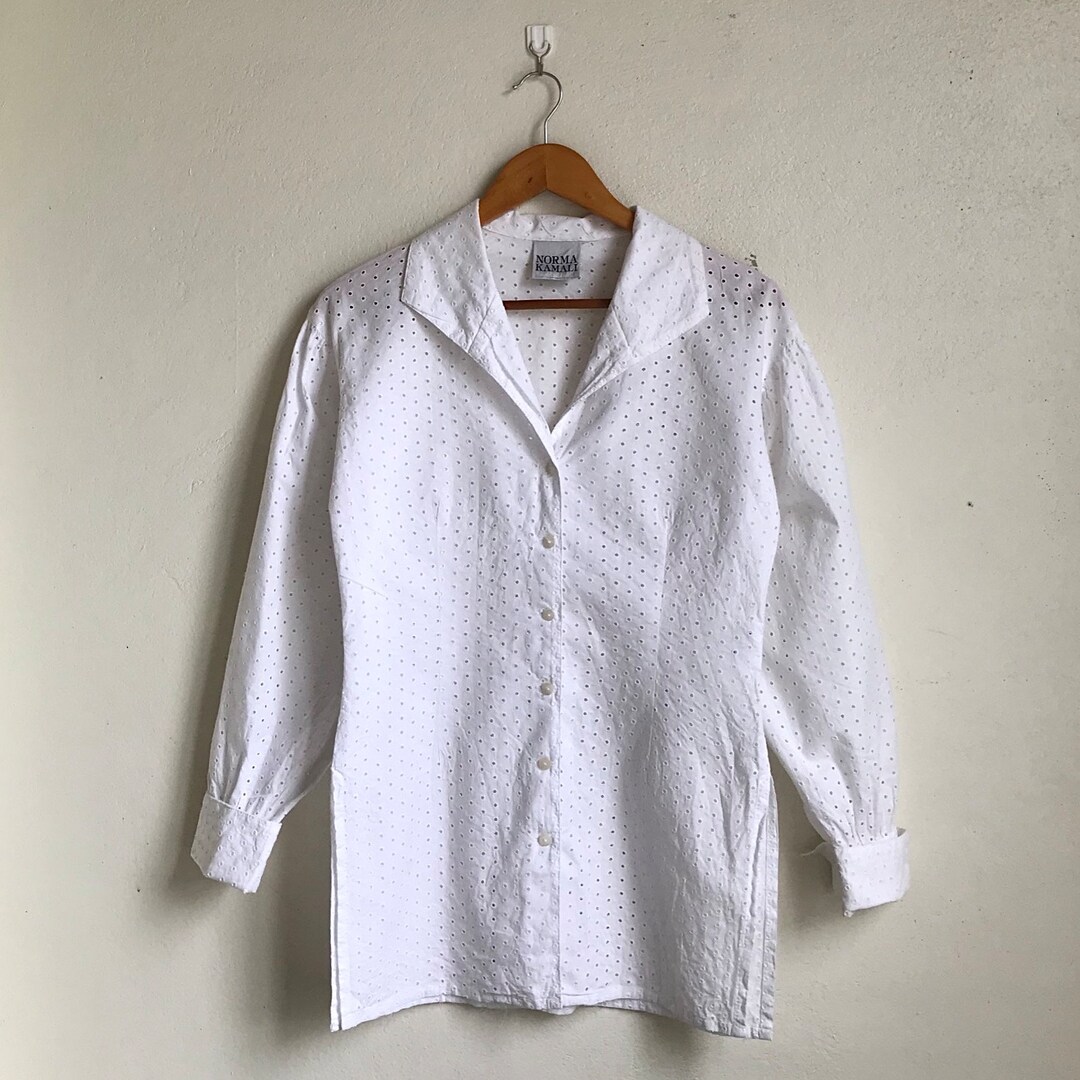 NORMA KAMALI Eyelet Embroidery Button Front Shirt - White - Etsy