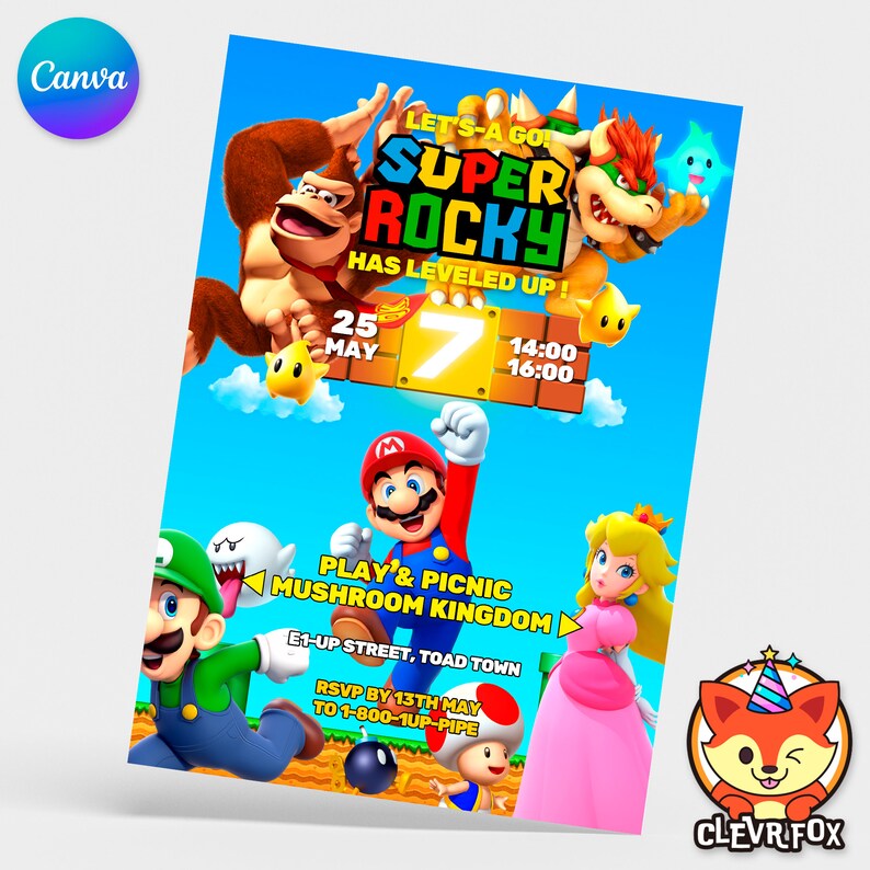 SUPER MAR-IO Birthday Invitation Template Digital, E-invite Videogame ...