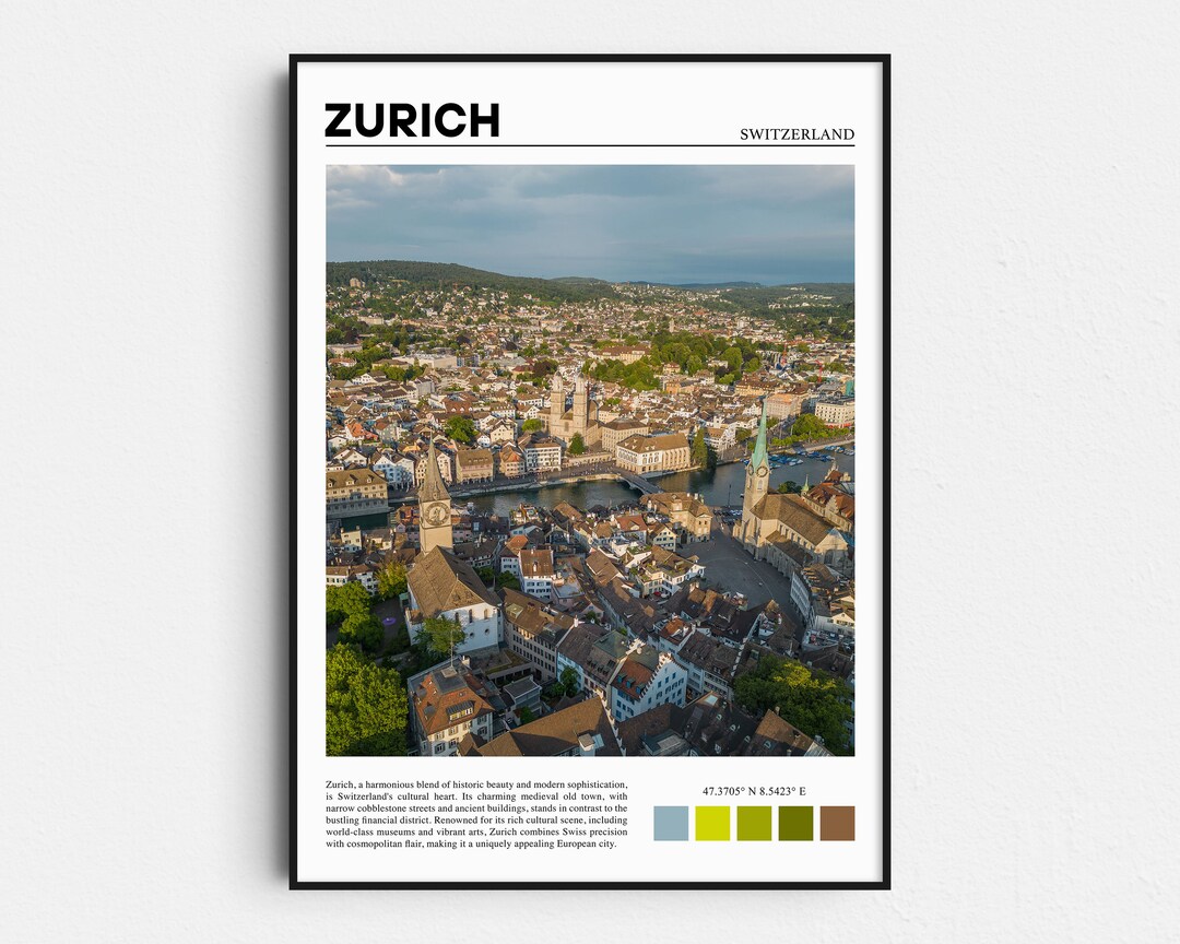 Zurich Print, Switzerland Wall Art, Grossmunster, Fraumunster, St ...