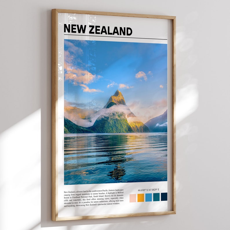 New Zealand Art Print, Milford Sound, Travel Poster, New Zealand Art ...