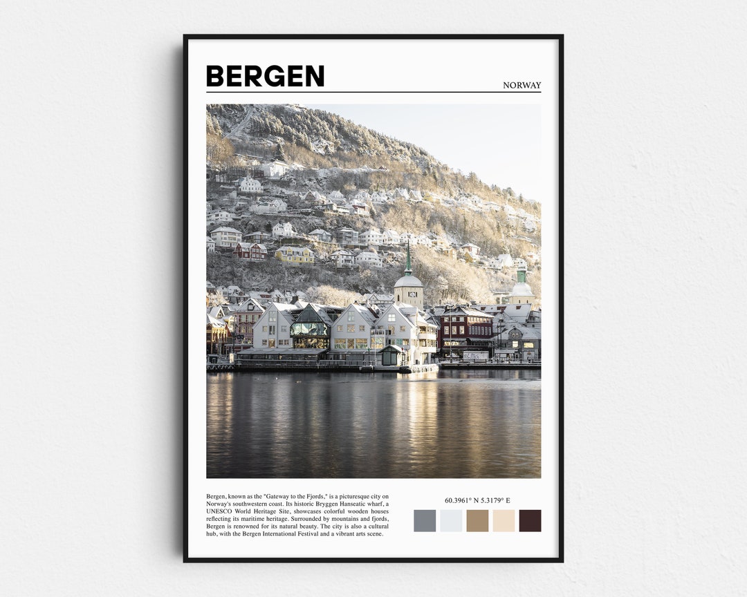 Bergen Norwegen Reisedruck, Bergen Poster, Bergen Wandkunst, Bergen ...