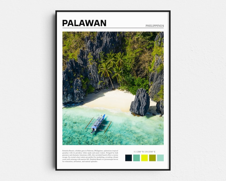Philippines Poster, Palawan Island Travel Print, Beach Landscape Decor ...