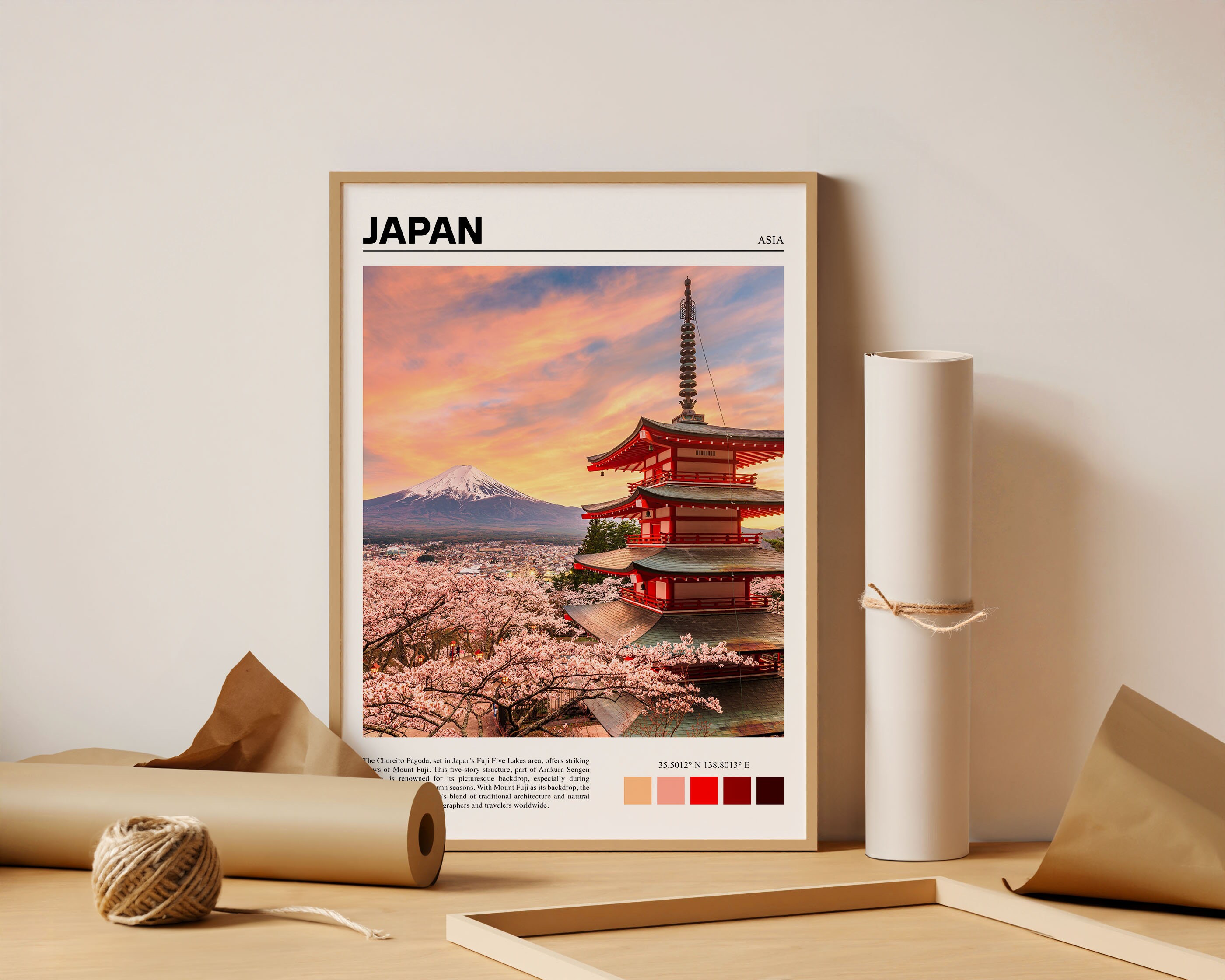 Japan Print, Japan Wall Art, Mt Fuji, Chureito Pagoda, Cherry Blossoms ...