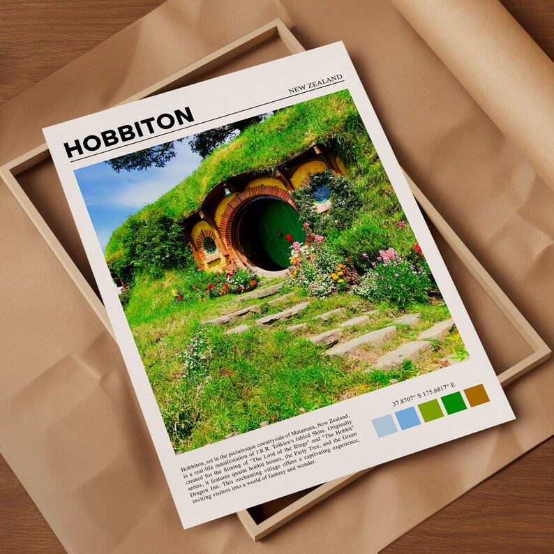 Hobbiton, the Shire Poster, Lord of the Rings Travel Poster, Hobbiton ...