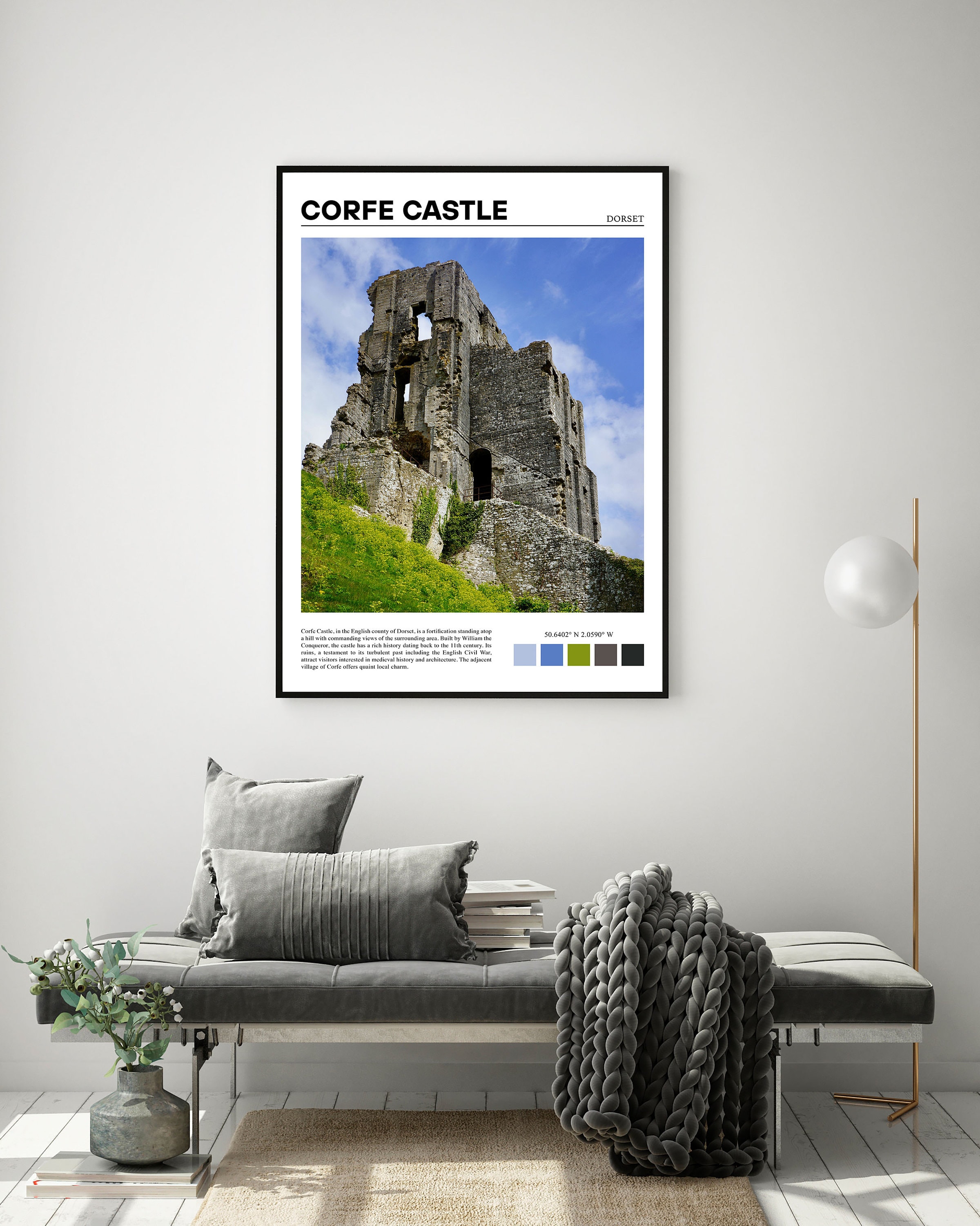 Corfe Castle Art Print, Corfe Castle Poster, Dorset, Wall Art, Corfe ...