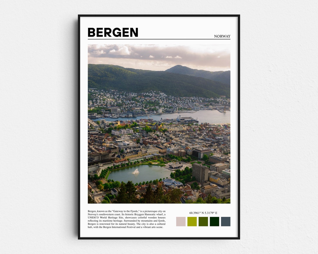 Bergen Norway Travel Print, Bergen Poster, Bergen Wall Art, Bergen Art ...