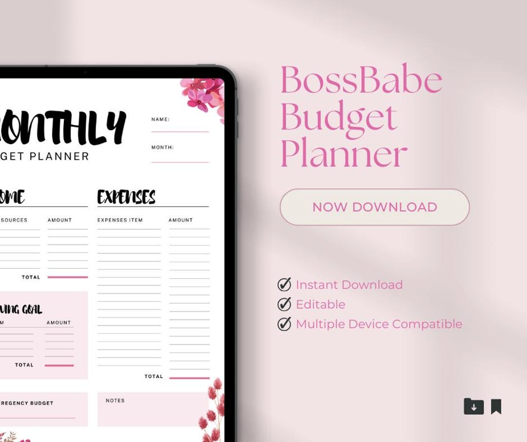 Boss Babe Monthly Budget Planner | Printable Finance Tracker | Soft ...