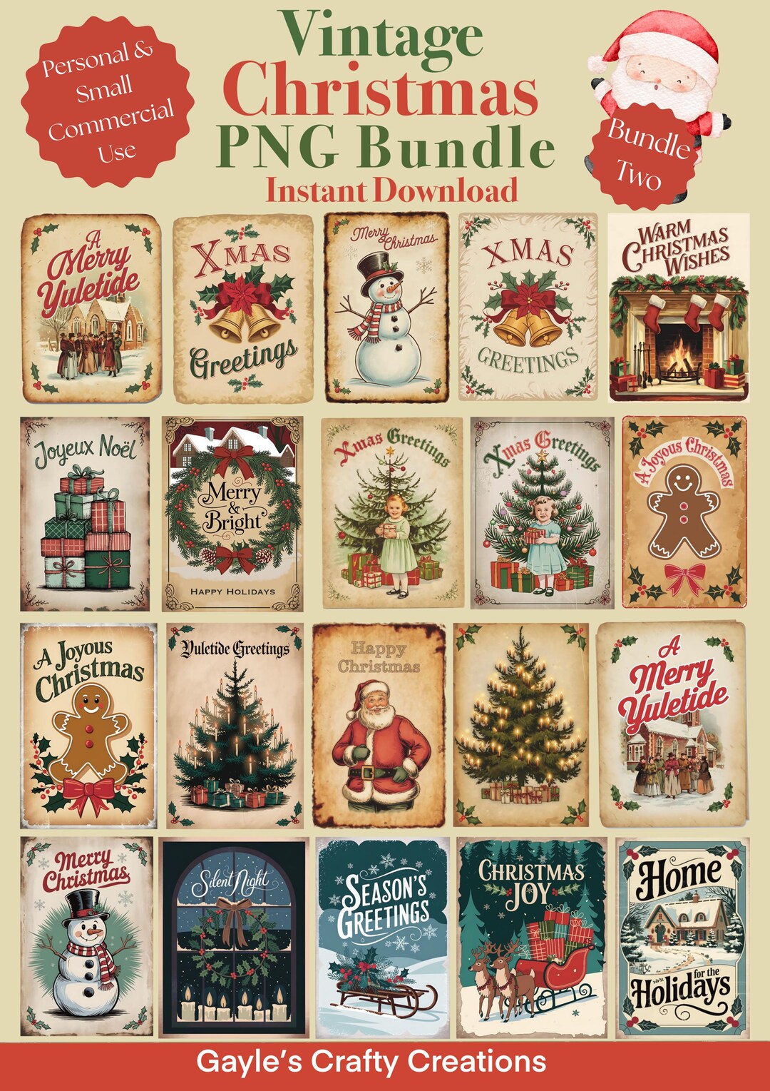 Vintage Christmas PNG Bundle - VOLUME 2: 20 More Retro Holiday Designs ...