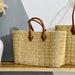 Handmade Large Straw French Baskets With Leather Straps, Straw Basket ...