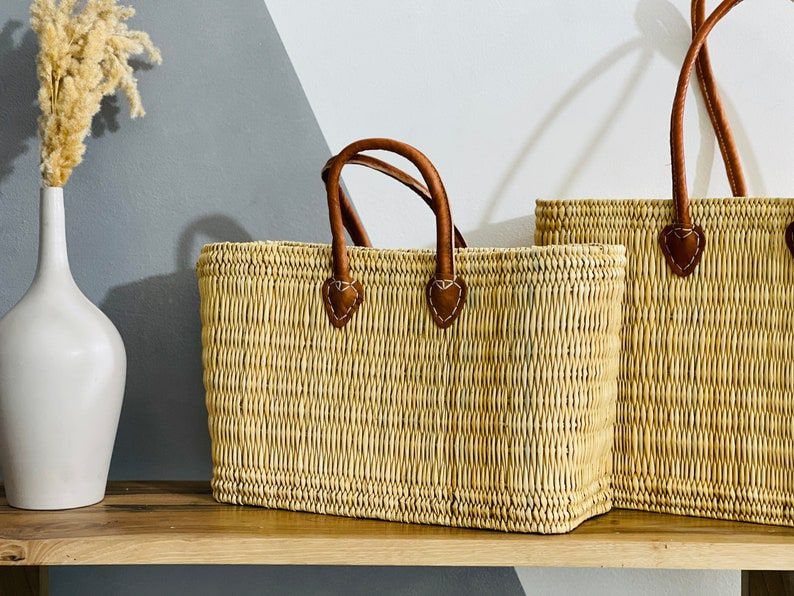 Straw Bag With Leather Handle, Shopping Basket Bag, Moroccan Basket ...