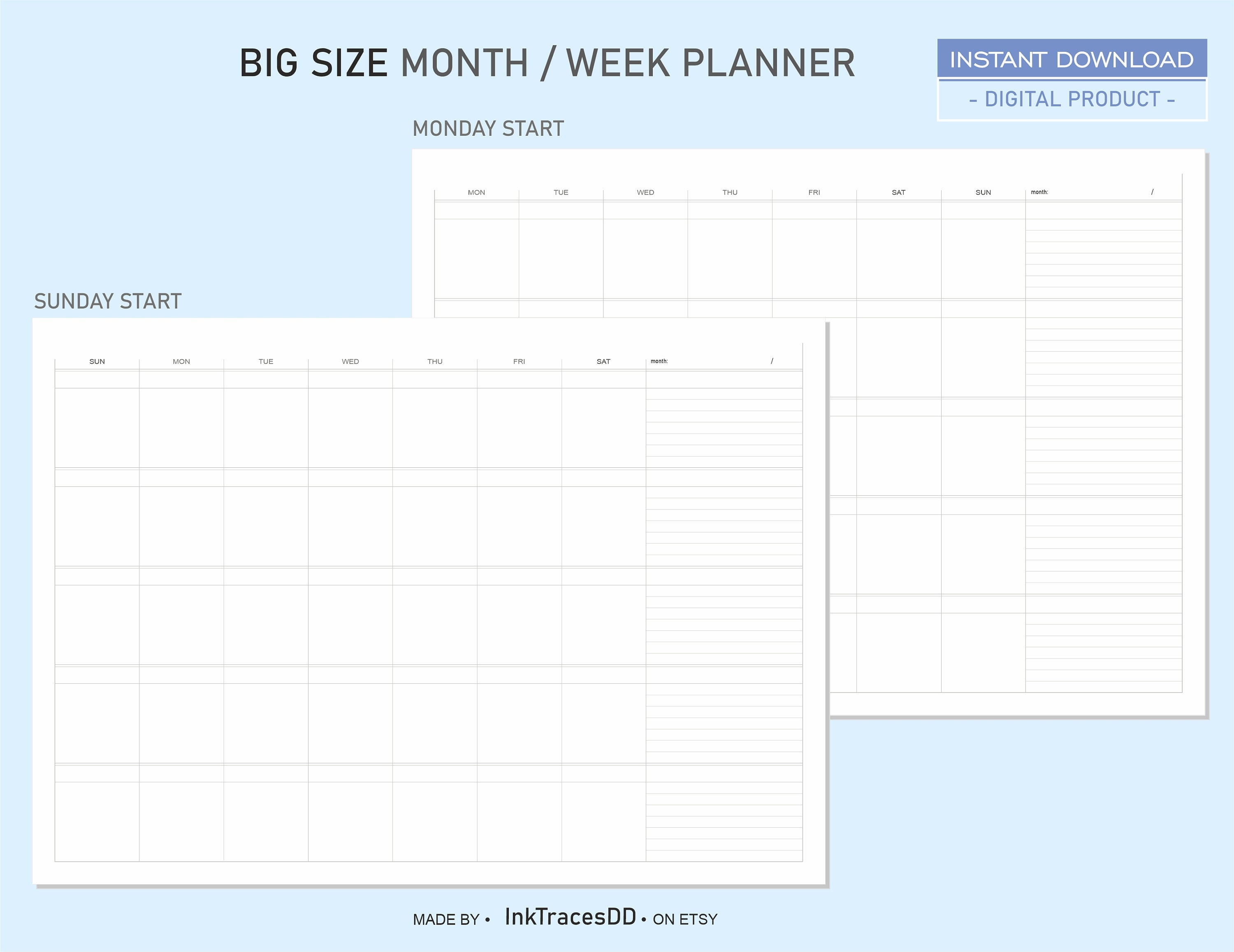 Printable Month Week Planner Minimalist Design Planner Instant Download ...