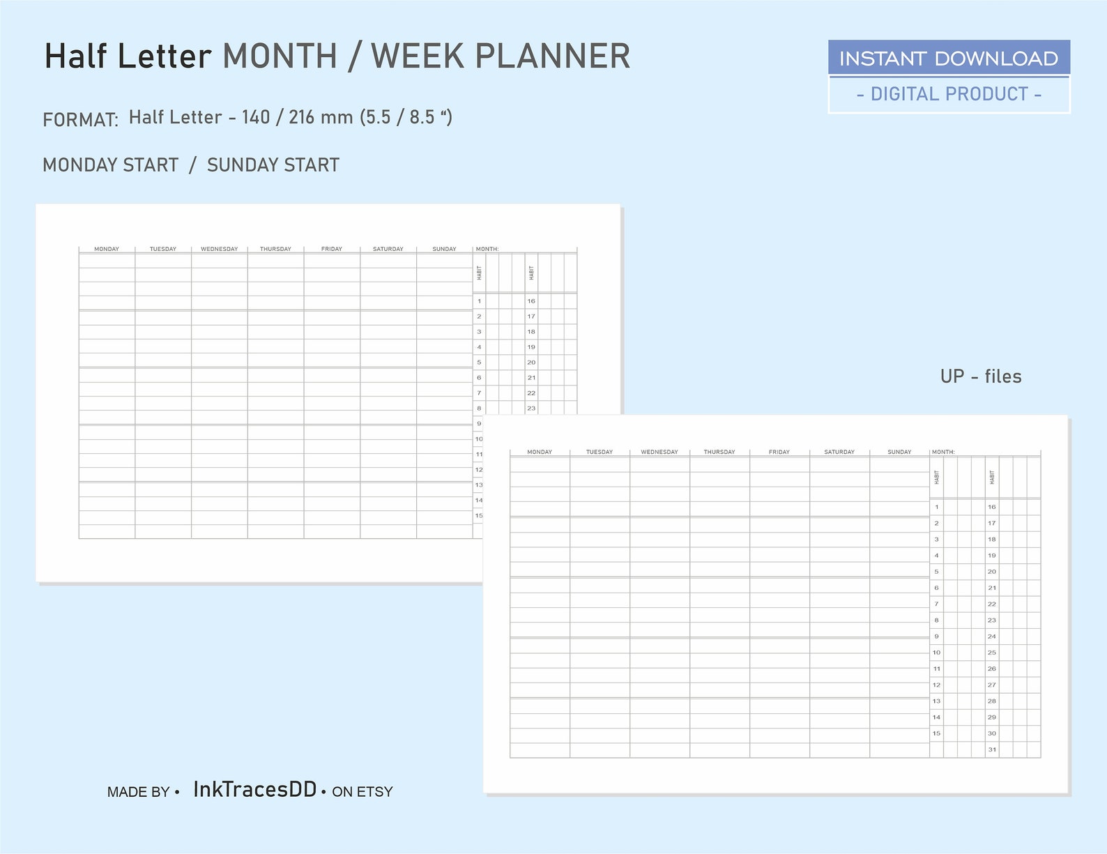 Printable Month Week Planner Minimalist Design Planner Week Instant ...